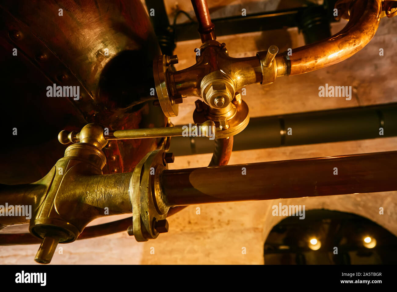 Detalis of medieval traditional distiller cube made from copper ...