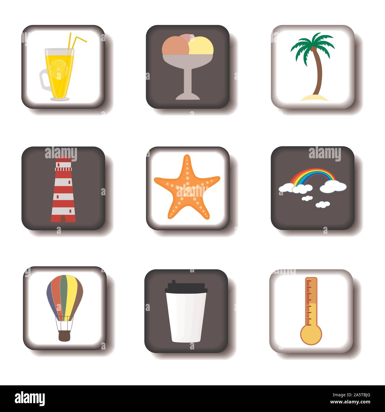 Vector icon illustration logo for set symbols on flat colored buttons ...