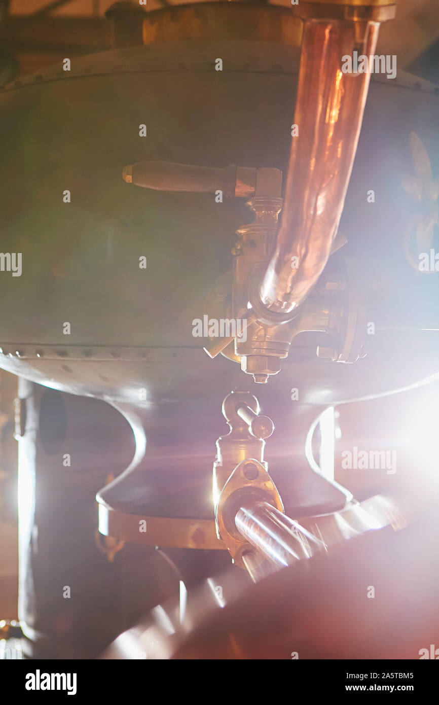 Detalis of medieval traditional distiller cube made from copper ...