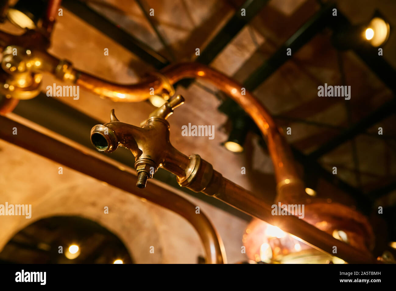 Detalis of medieval traditional distiller cube made from copper ...