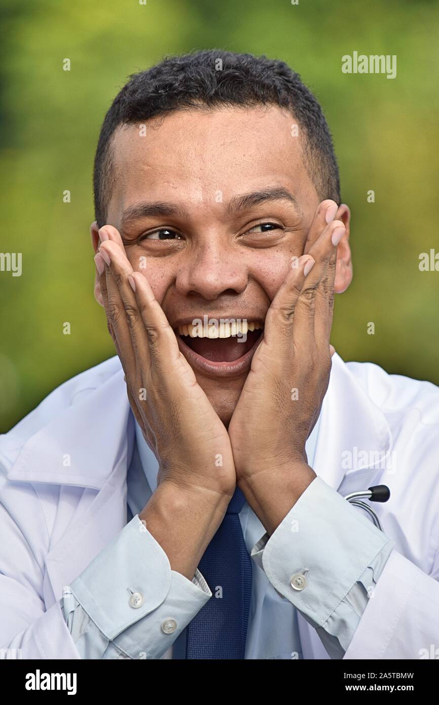 Surprised Handsome Colombian Male Medical Professional Wearing Lab Coat ...