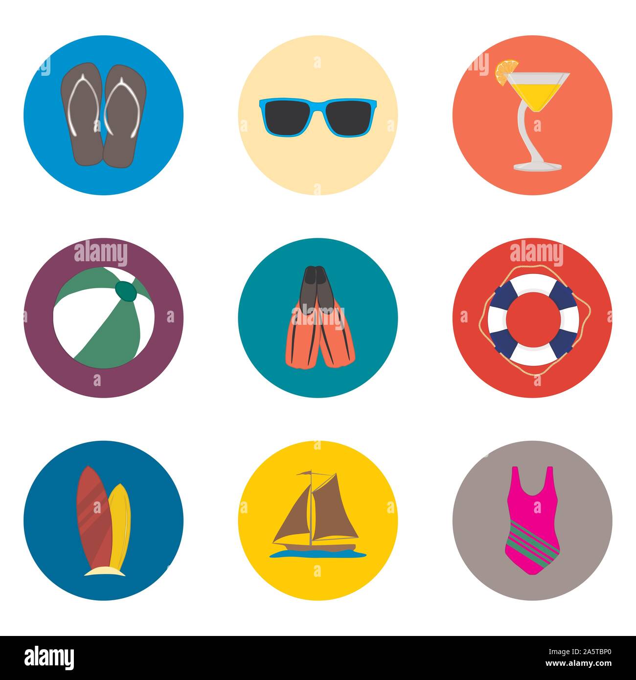 Vector icon illustration logo for set symbols on flat colored buttons ...