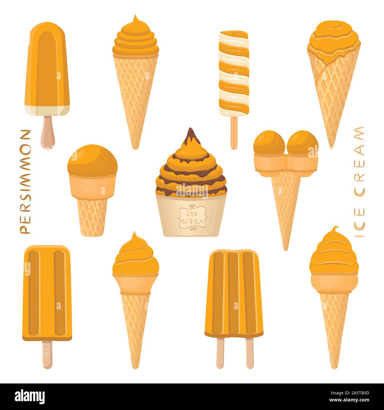 Vector illustration for natural persimmon ice cream on stick, in paper ...