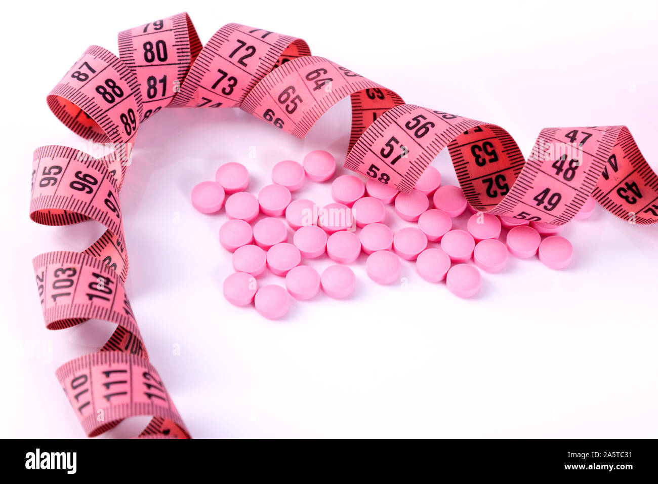 Pills with a measuring tape to represent the Diet Pill Industry Stock ...