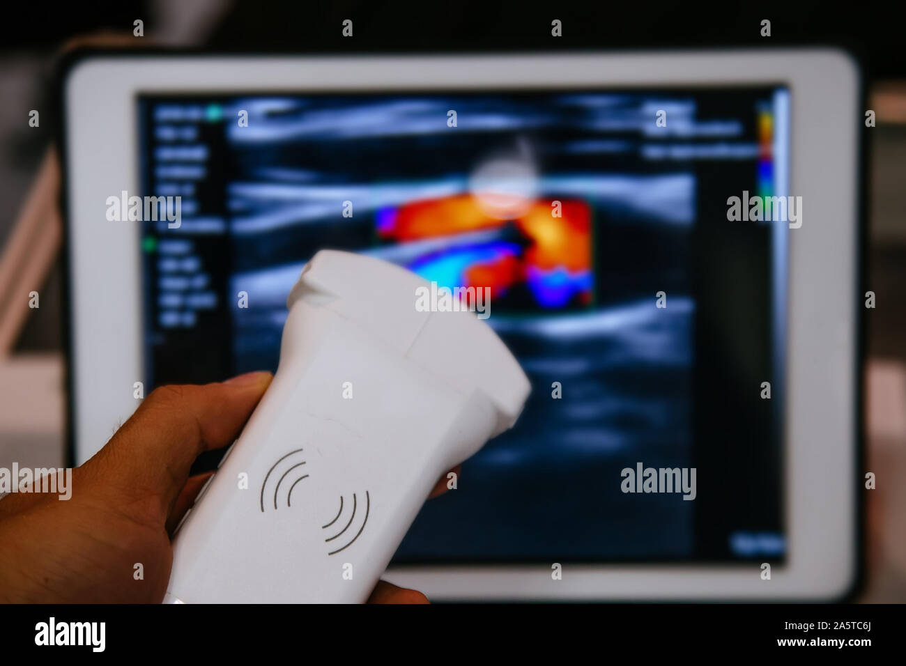 Modern portable ultrasound machine in clinic laboratory of sonography ...