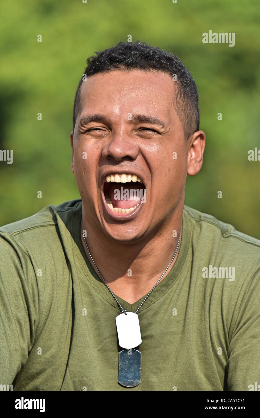 Shouting Male Soldier Stock Photo - Alamy