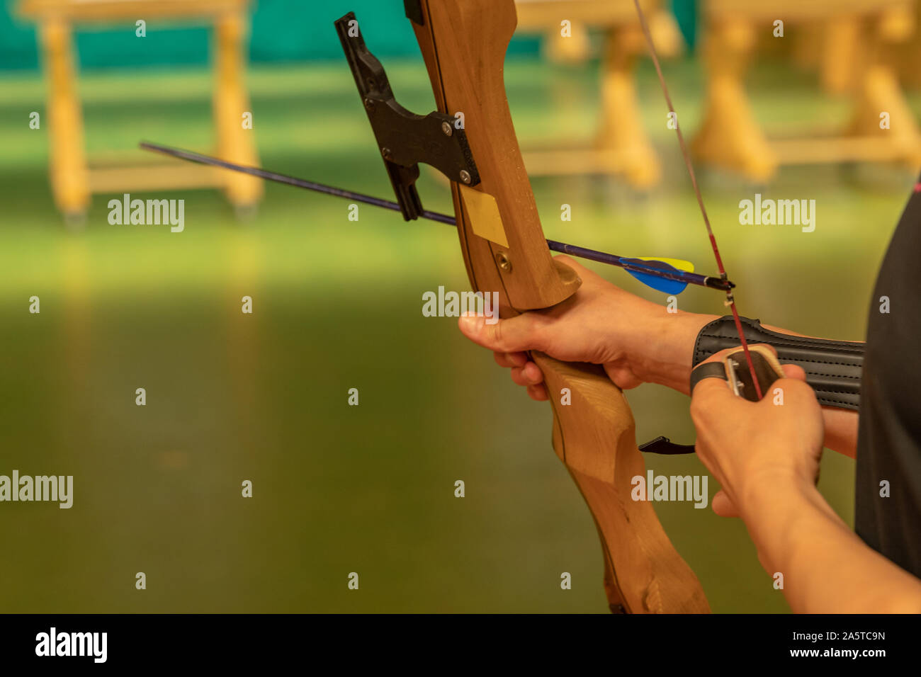 archery in the sports hall. Competition for the best shot an arrow into ...