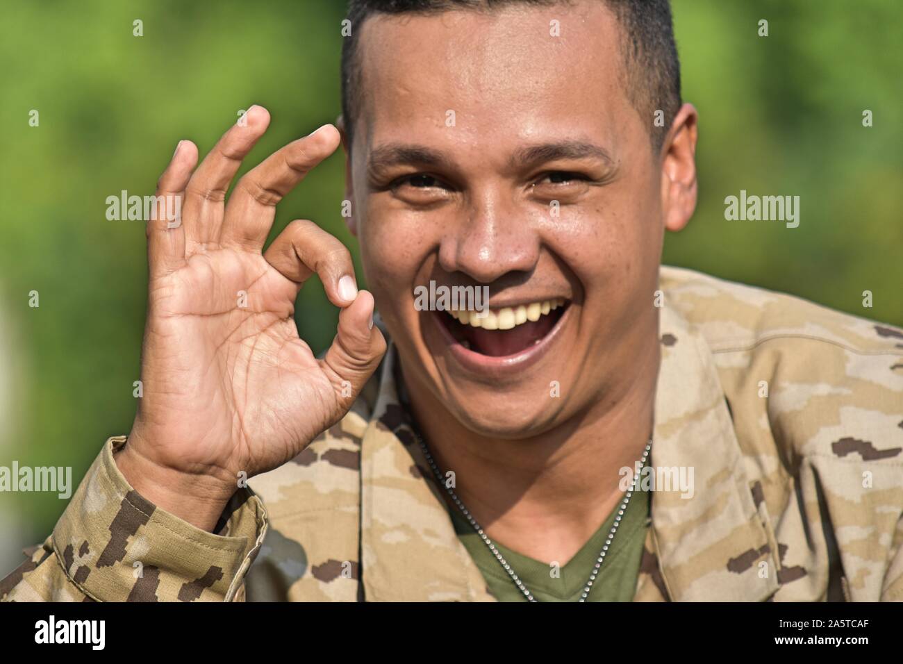Male Soldier And Okay Sign Stock Photo - Alamy