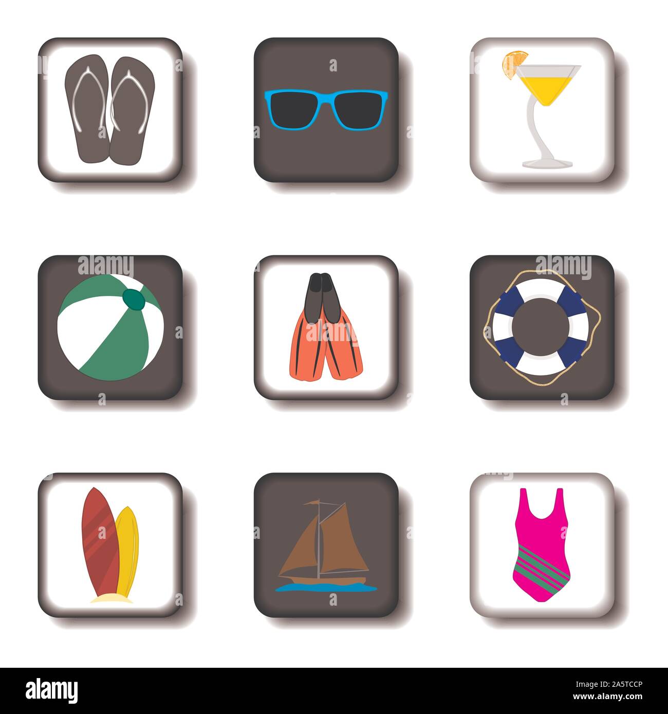 Vector icon illustration logo for set symbols on flat colored buttons ...