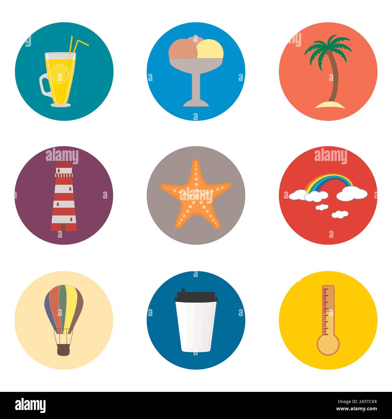 Vector icon illustration logo for set symbols on flat colored buttons ...