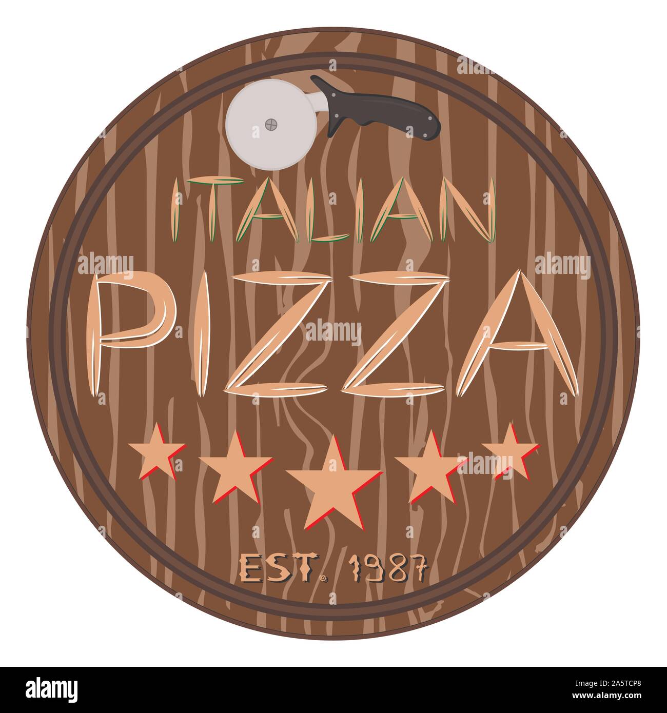 Vector illustration logo for whole round hot pizza, slice triangle from ...