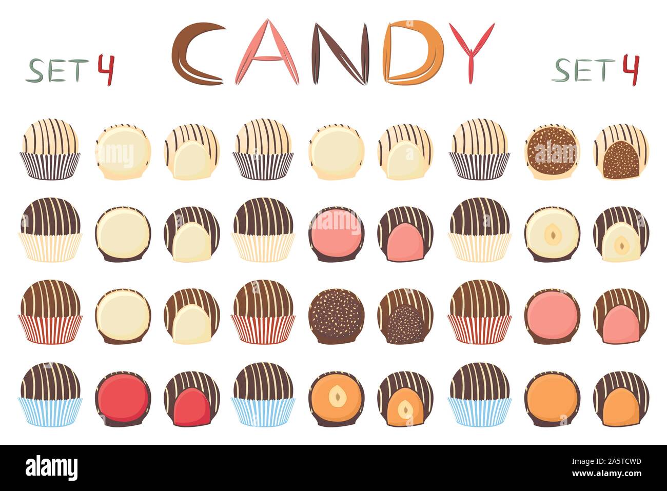 Beautiful big set of colorful chocolate desserts from candies. Candy ...