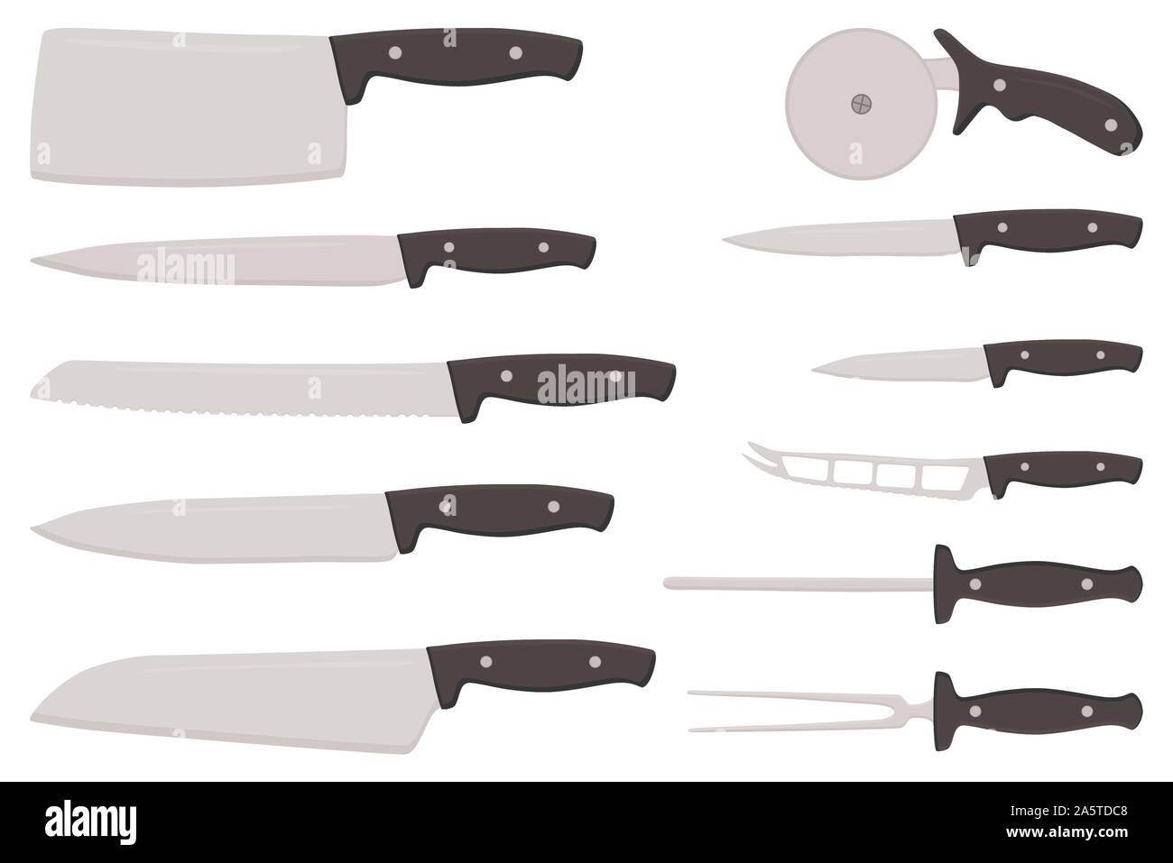 Illustration on theme big colored set different types knives different ...