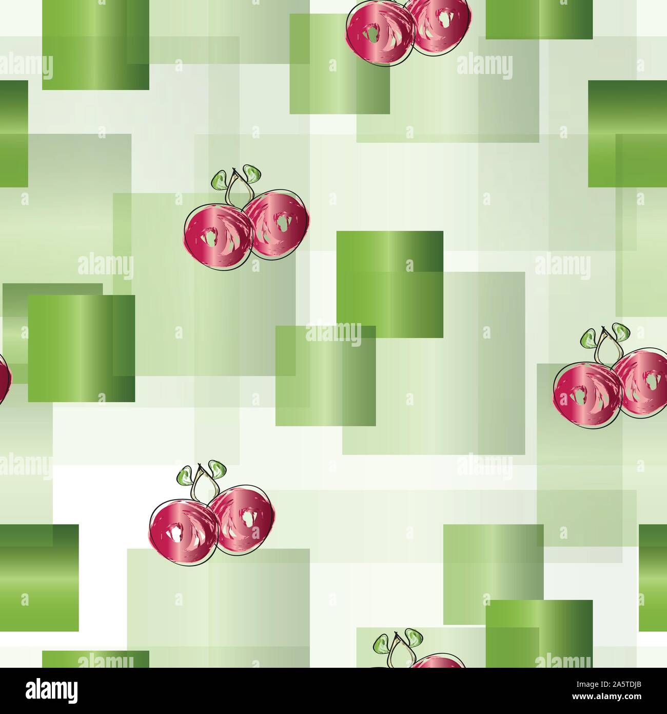 seamless pattern with green squares and cherries vector Stock Vector ...