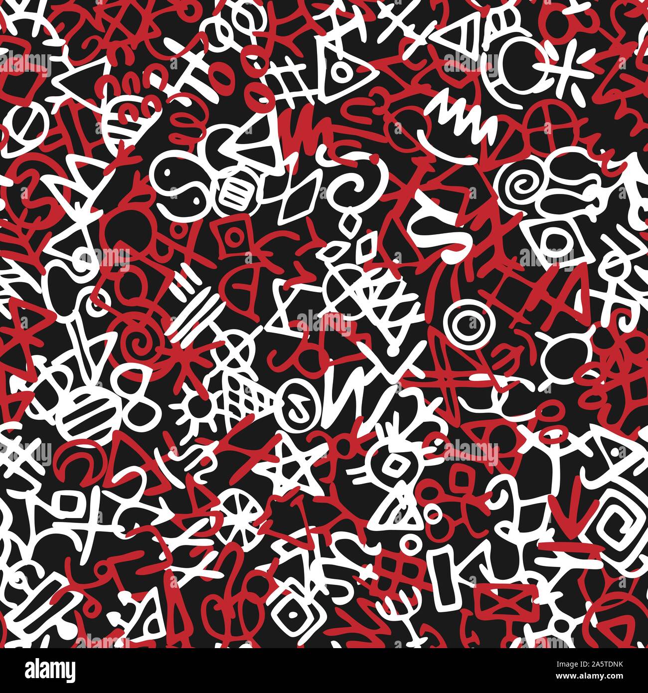 Hand drawn vector seamless pattern with red glyphs. Fashionable textile ...