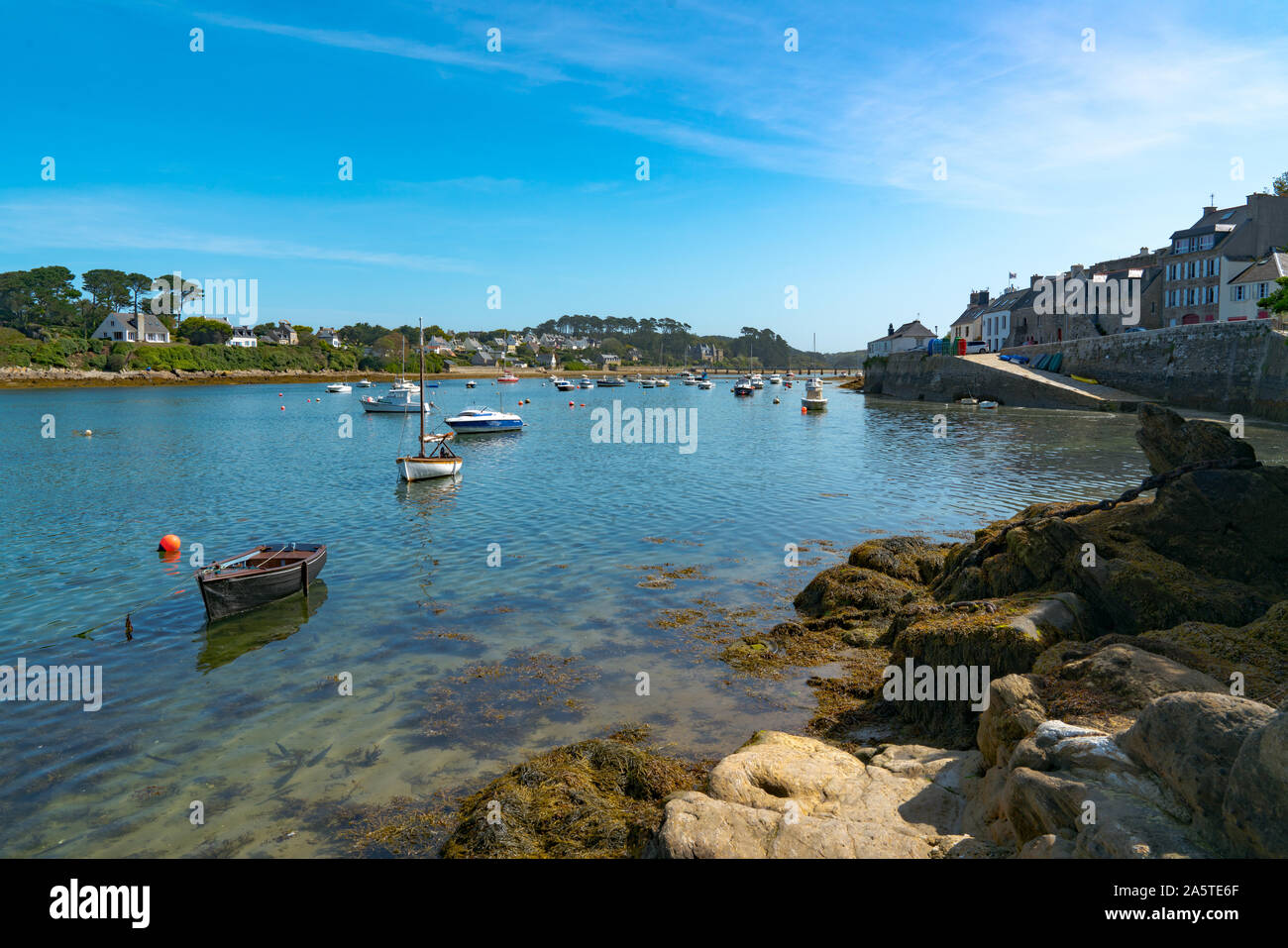 Le Conquet, Finistere / France - 22. August, 2019: the old harbor and ...
