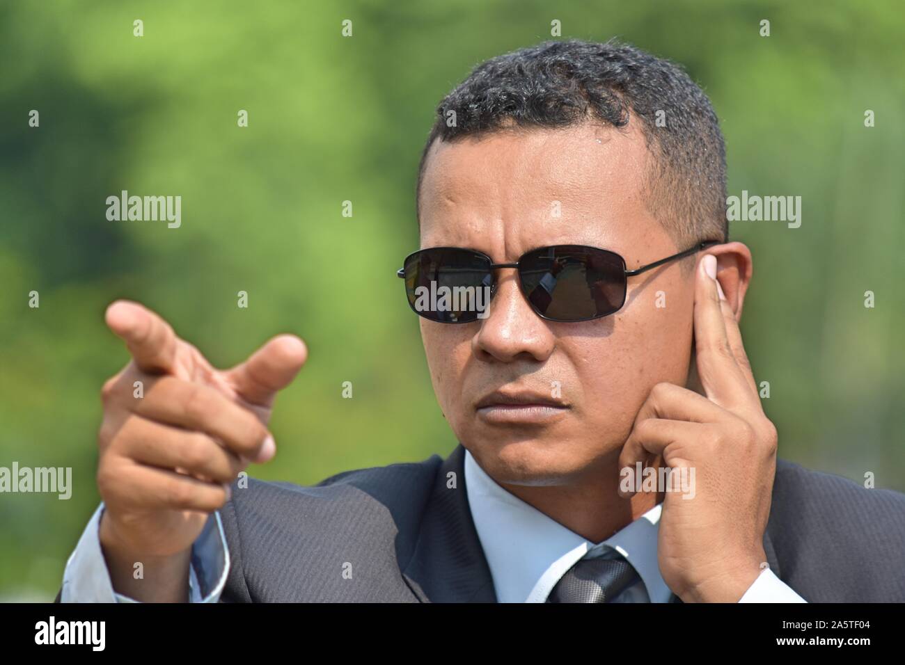 Handsome Security Guard Pointing Wearing Suit Stock Photo - Alamy