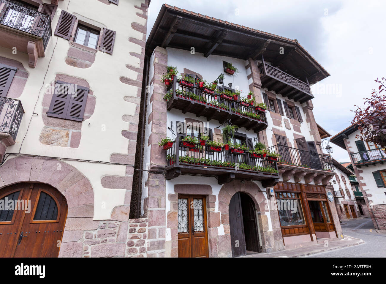 Traditional Baztan valley houses, Elizondo, Navarra, Spain Stock Photo ...