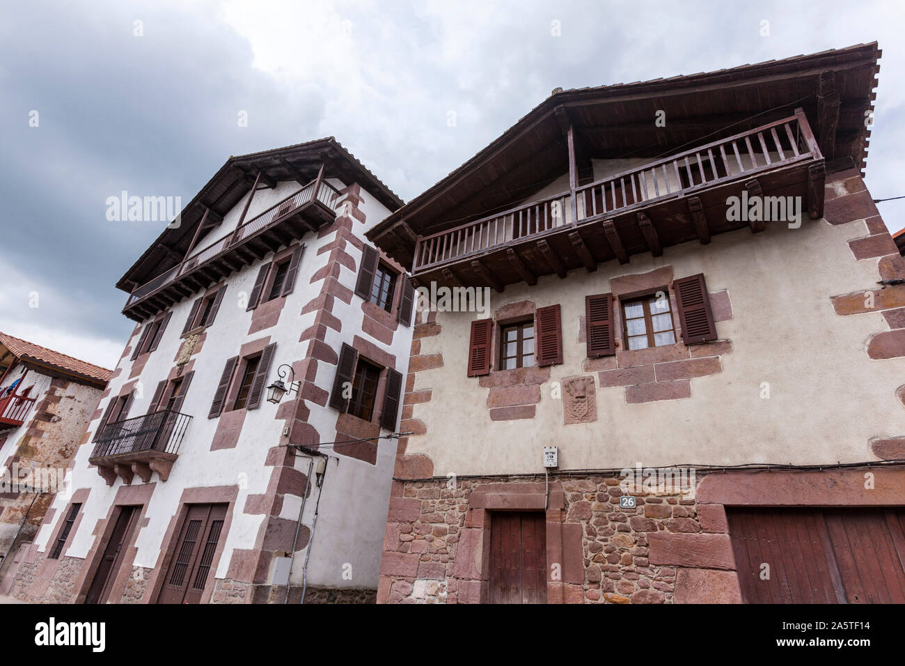 Traditional Baztan valley houses, Elizondo, Navarra, Spain Stock Photo ...