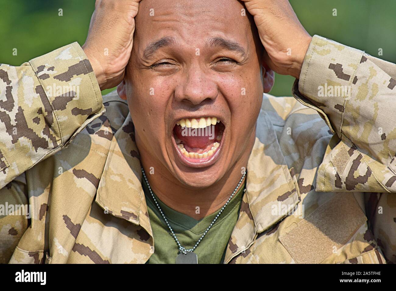 An Anxious Enlisted Male Soldier Stock Photo - Alamy