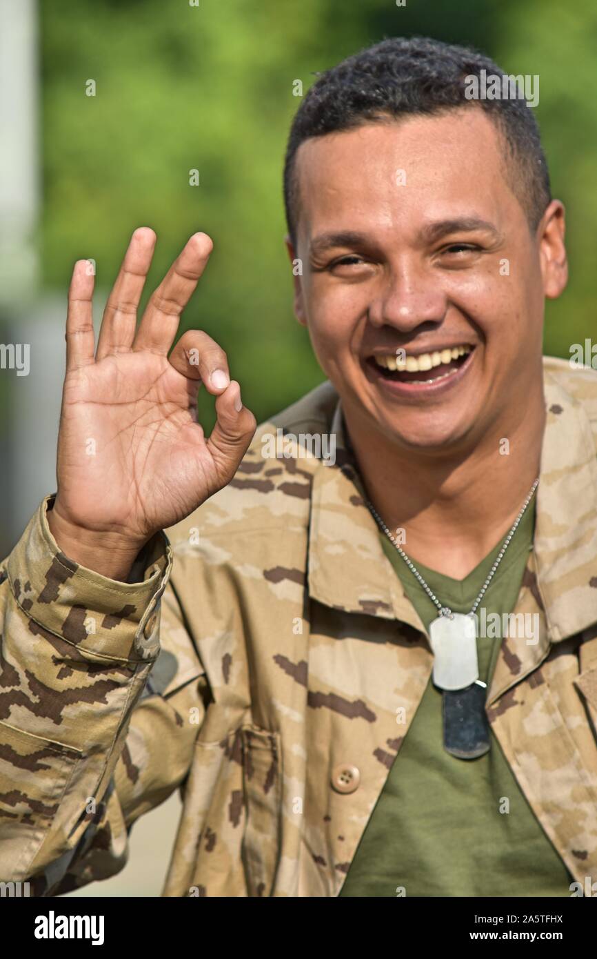 Male Soldier And Okay Sign Stock Photo - Alamy
