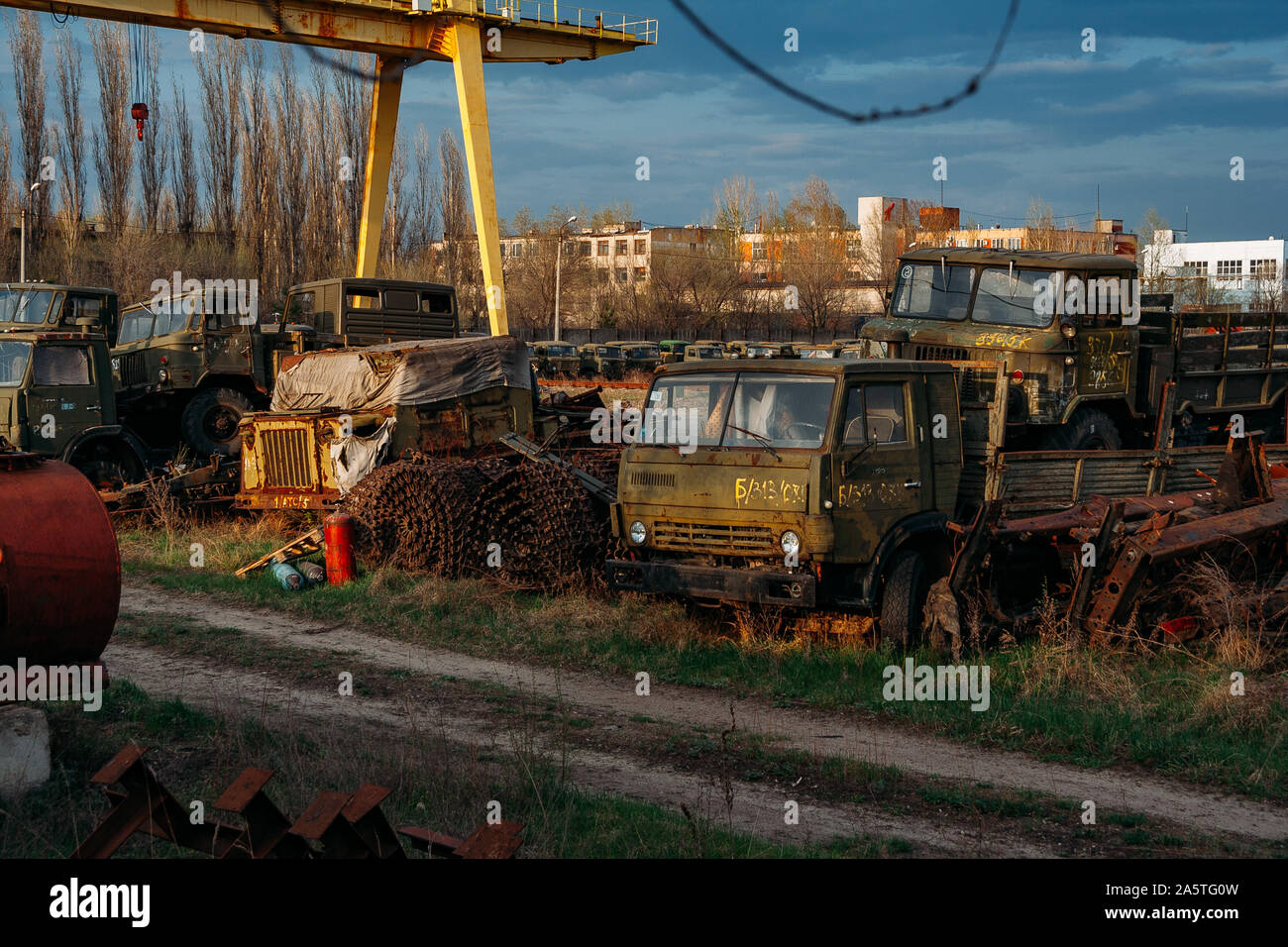 Rusty broken Russian military cars for scrap metal Stock Photo - Alamy