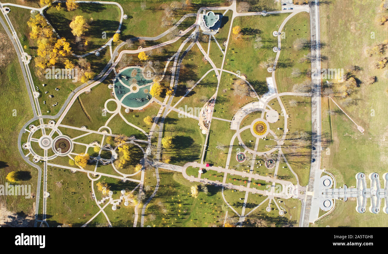 Small path roads in park above top view in autumn park Stock Photo - Alamy