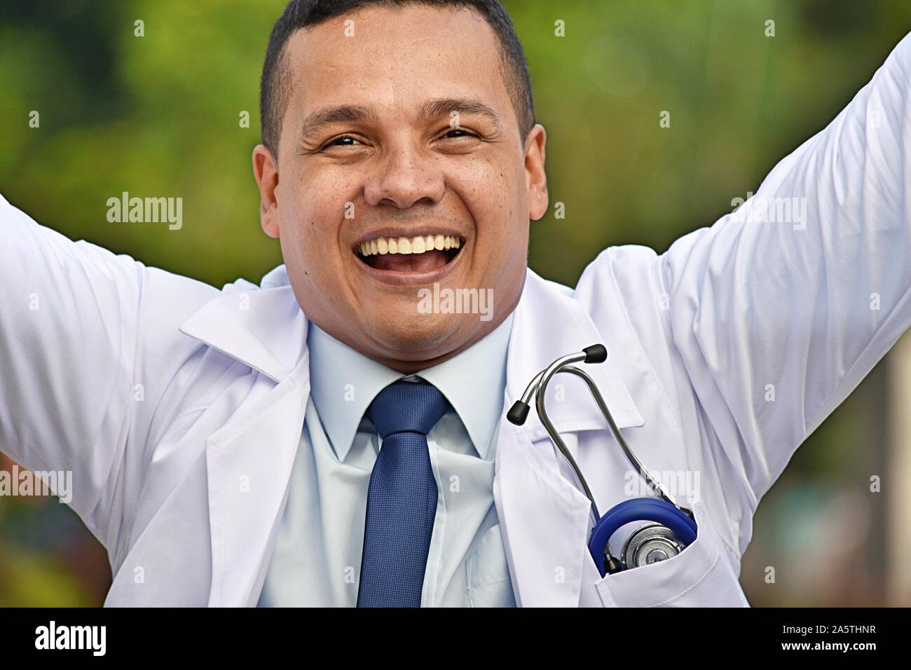 Successful Hispanic Person Wearing Lab Coat Stock Photo - Alamy