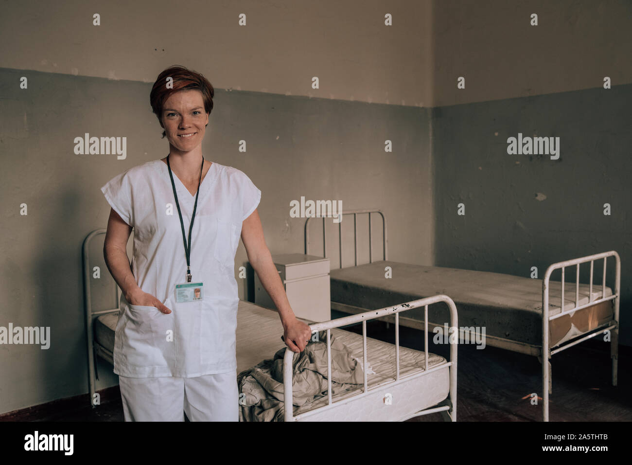 An old clinic with poor patient conditions. Neglected hygiene, field ...