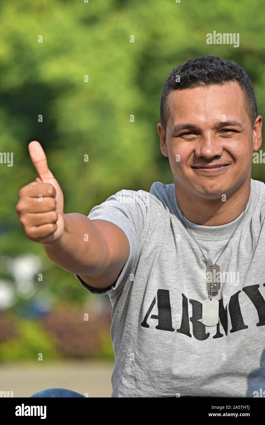 Male Soldier With Thumbs Up Stock Photo - Alamy