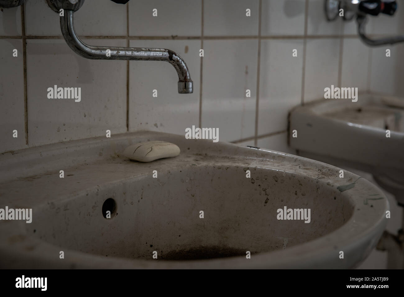 An old clinic with poor patient conditions. Neglected hygiene, field ...
