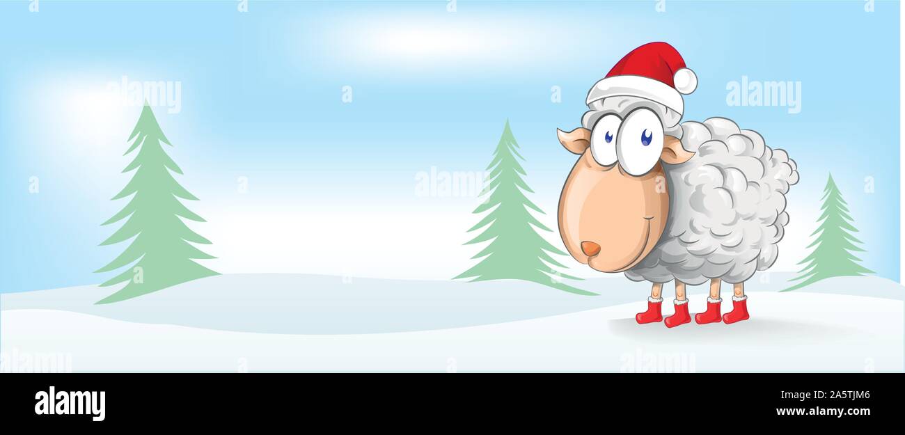 sheep christmas mascot cartoon. banner background Stock Vector Image ...