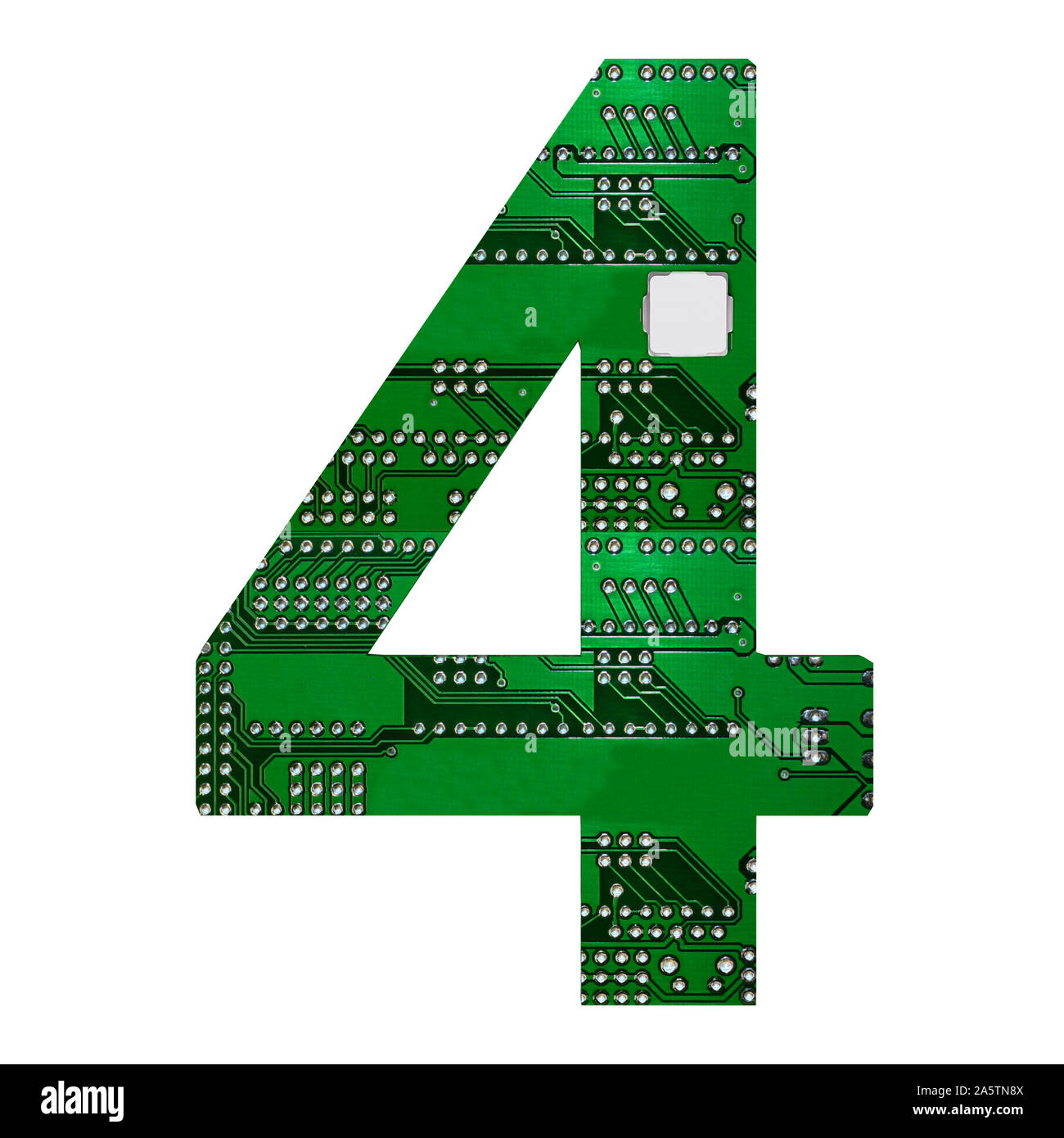 Number 4, Alphabet in circuit board style. Digital hi-tech letter ...