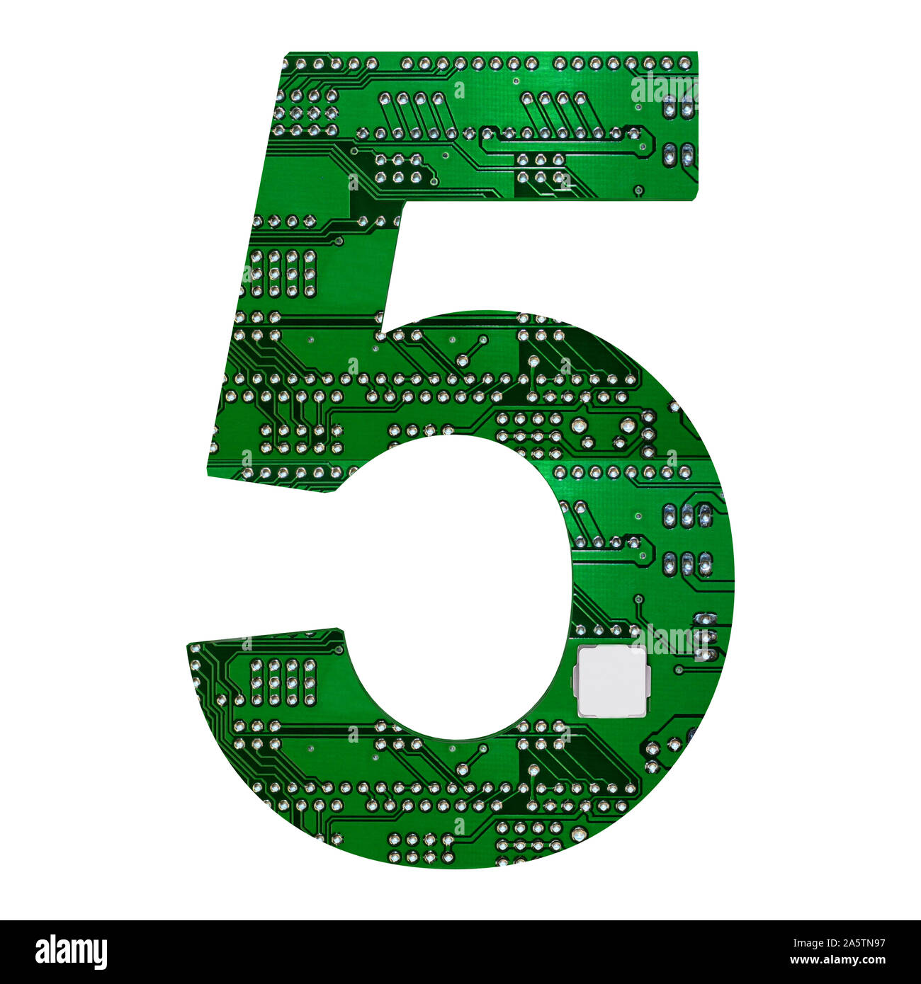 Number 5, Alphabet in circuit board style. Digital hi-tech letter ...