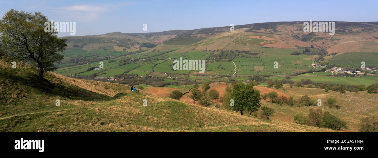 Spring view over the Vale of Edale, Edale Village, Derbyshire, Peak District National Park ...