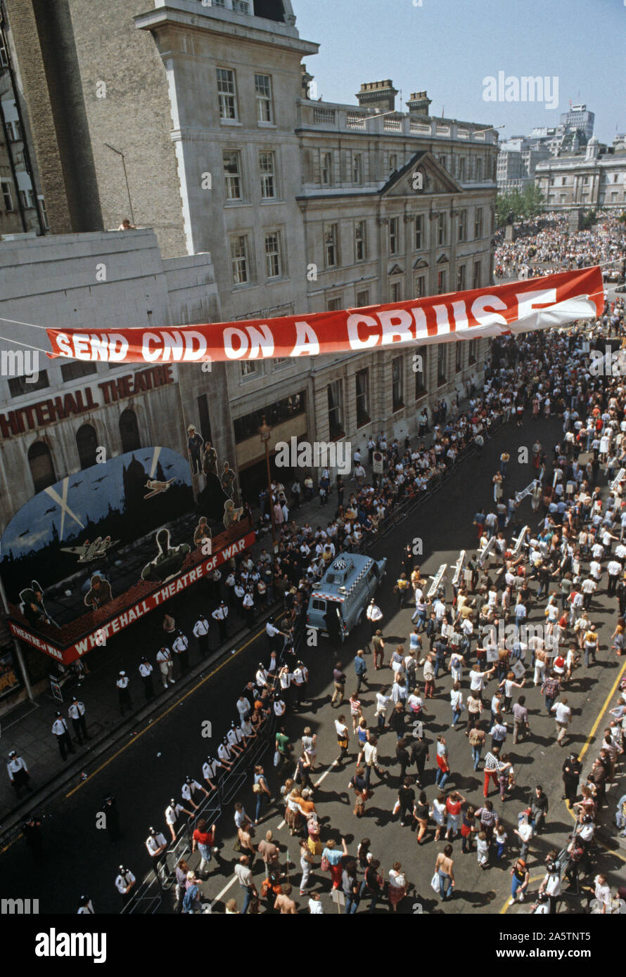 Anti, Campaign for Nuclear Disarmament, CND banner during CND Trafalgar ...