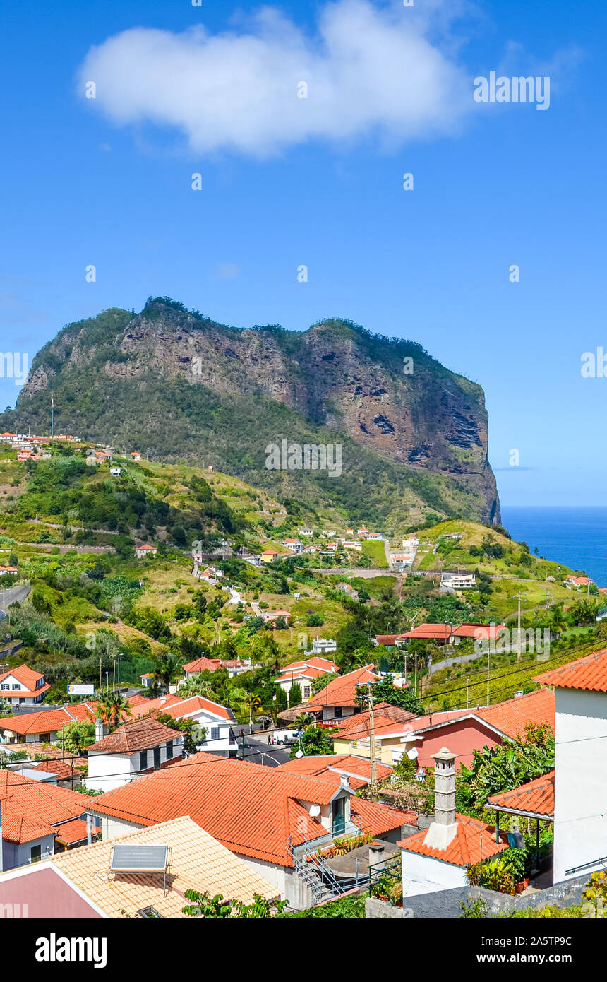 Picturesque village Porto da Cruz in Madeira island, Portugal. Houses ...
