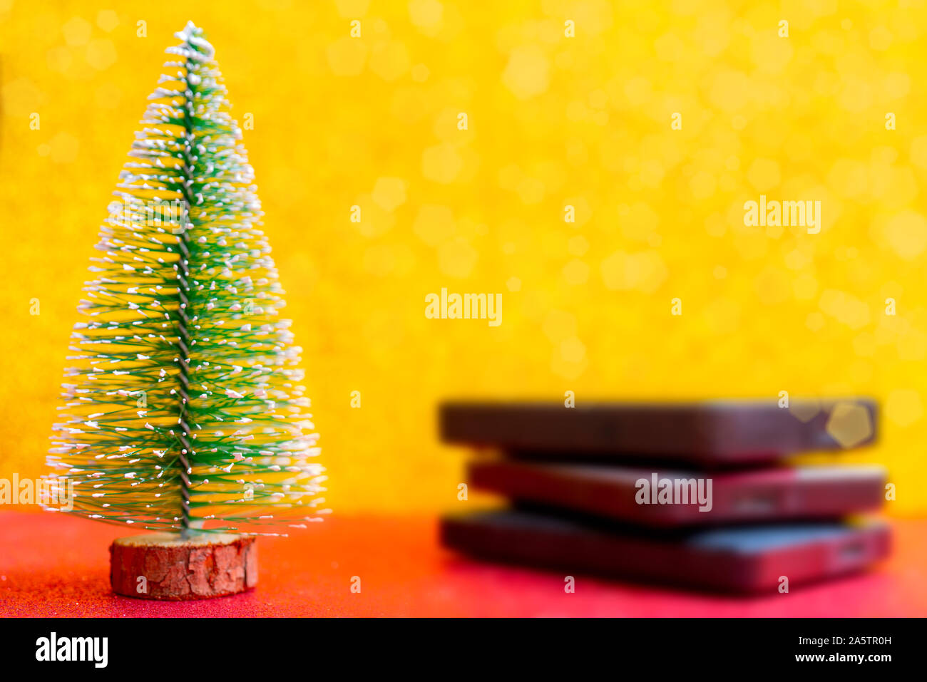 Festive Christmas tree and computer hard drives for data storage Stock ...