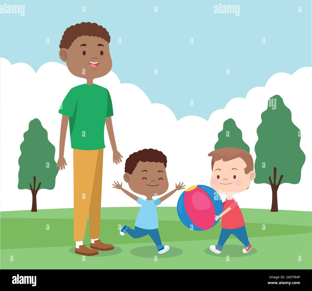 cartoon happy father and sons, colorful design Stock Vector Image & Art ...