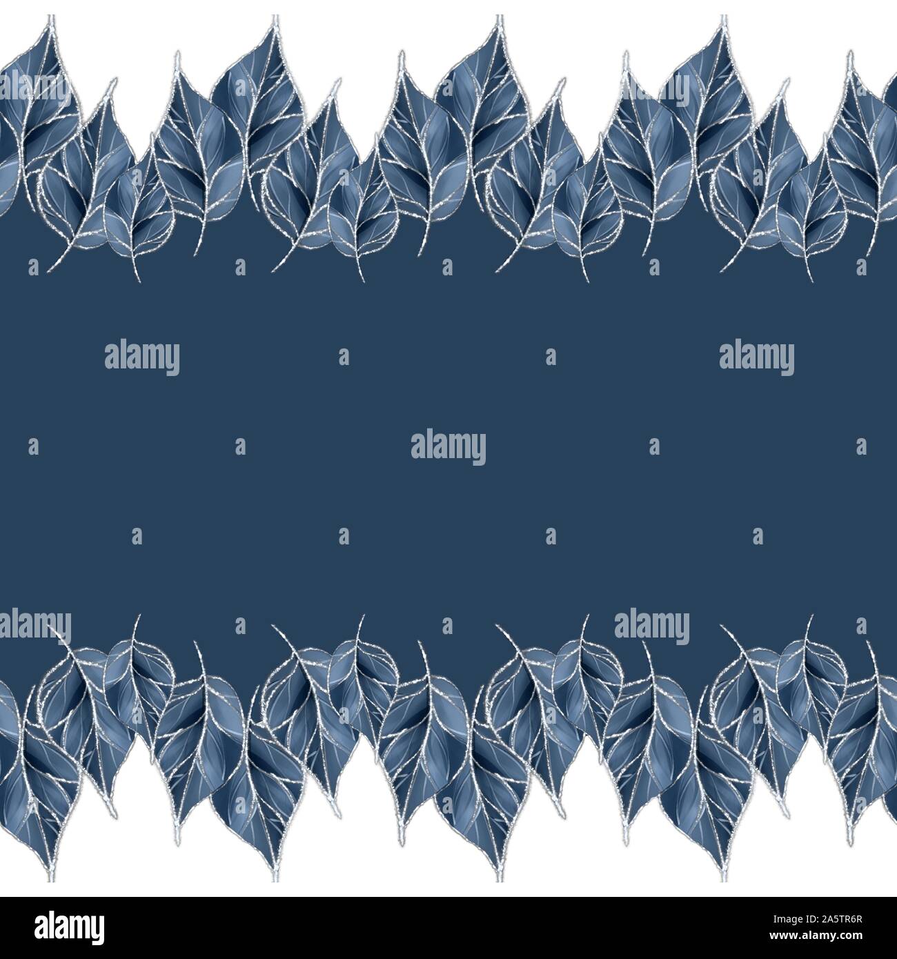 Seamless border with blue decorative leaves Stock Photo - Alamy