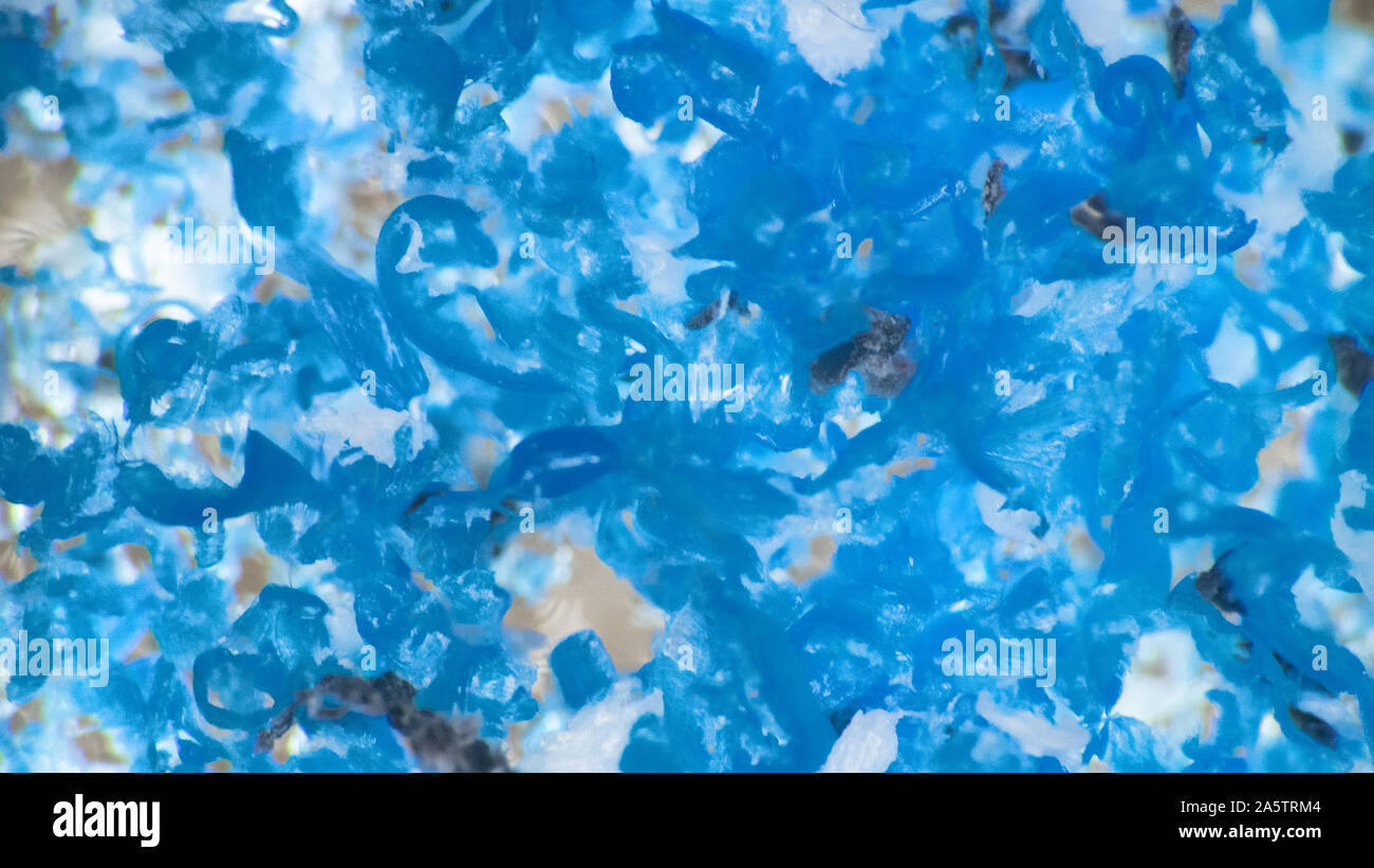 Microparticles of plastic in aquatic environment. Macro shooting of ...