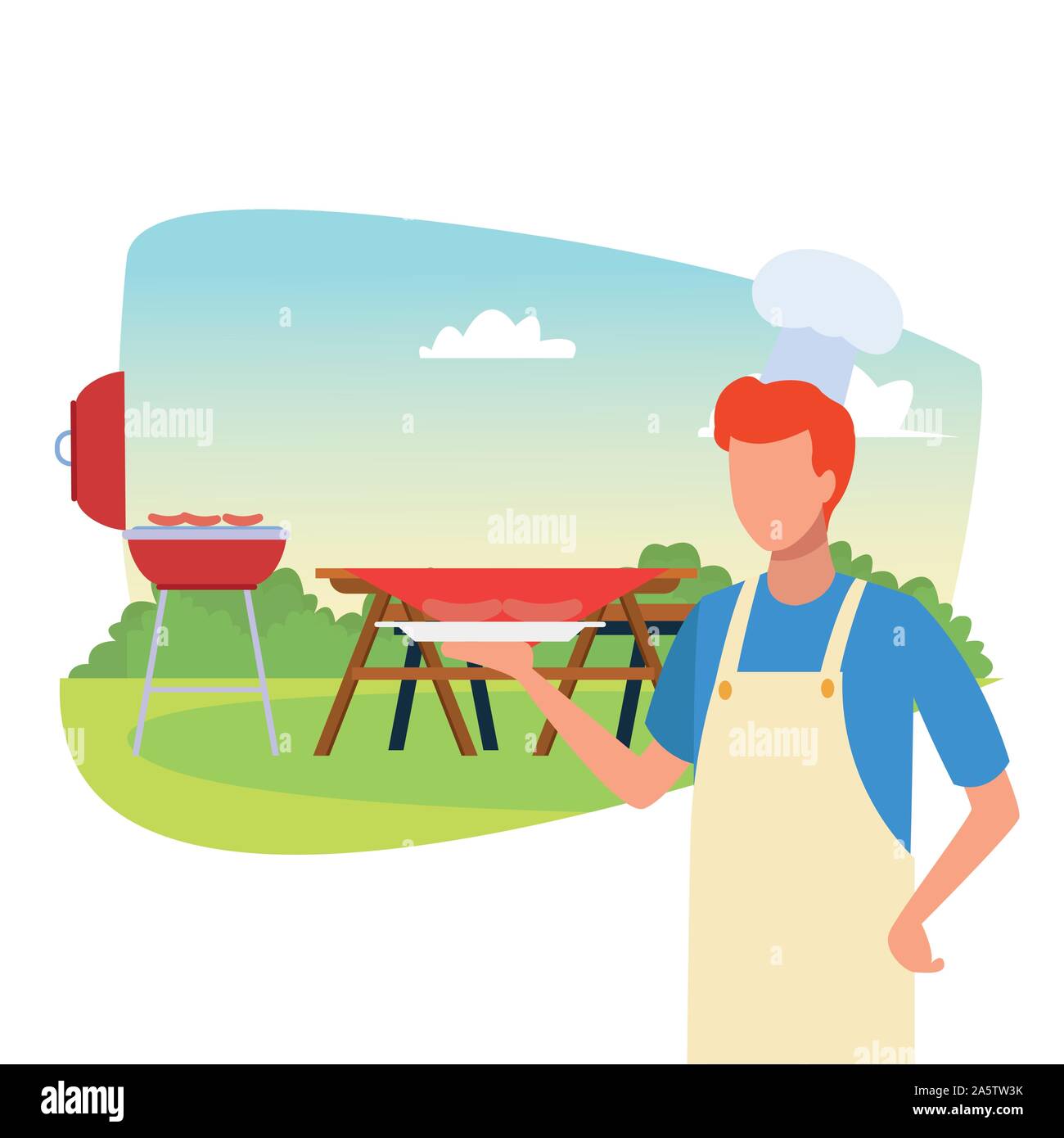 avatar man with chef hat and cooking in a bbq grill Stock Vector Image ...