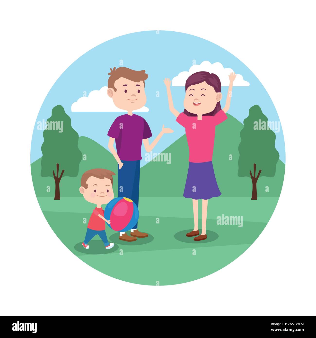 happy family playing with their little kid in the park Stock Vector ...