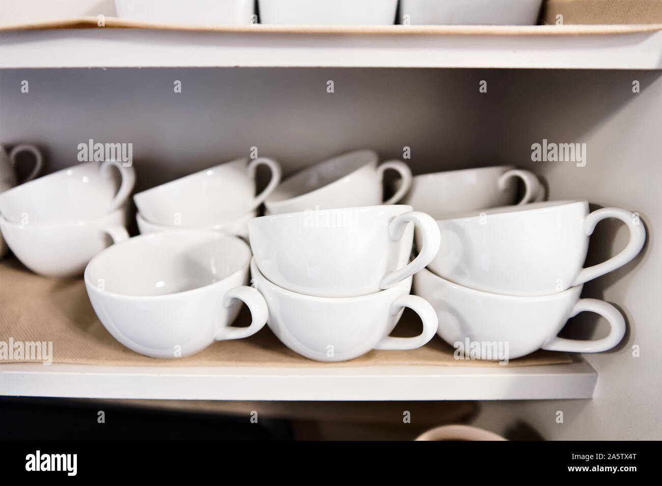 Classic closeup of white empty tea cups Design Style Stock Photo - Alamy