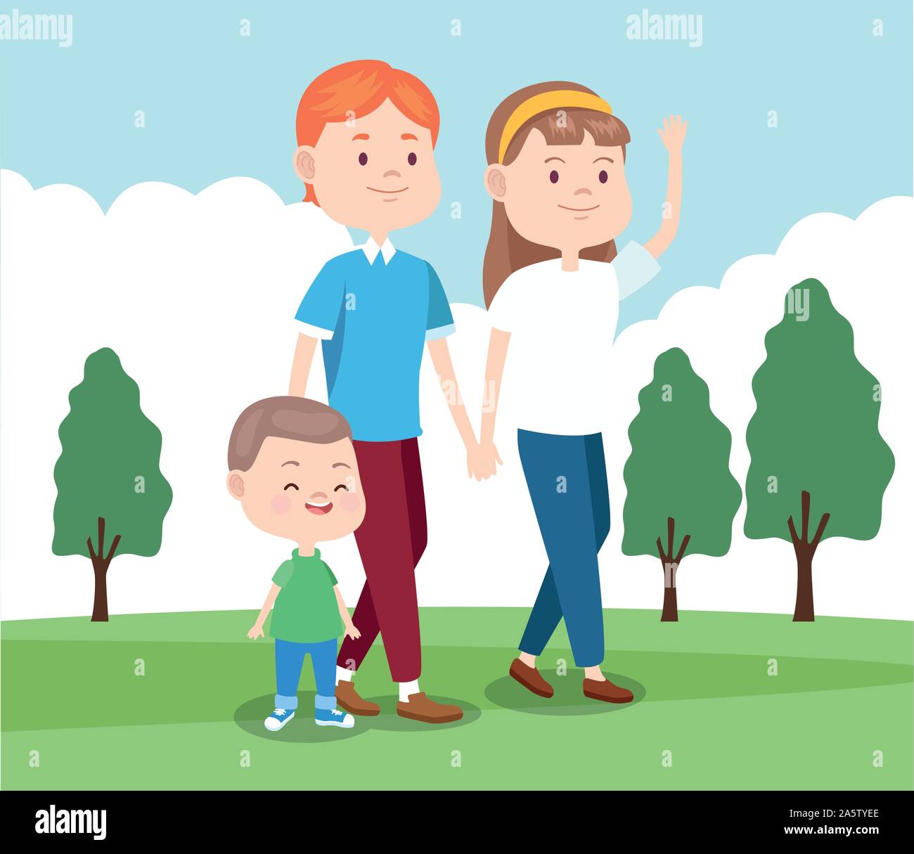 cartoon happy family walking in the park Stock Vector Image & Art - Alamy