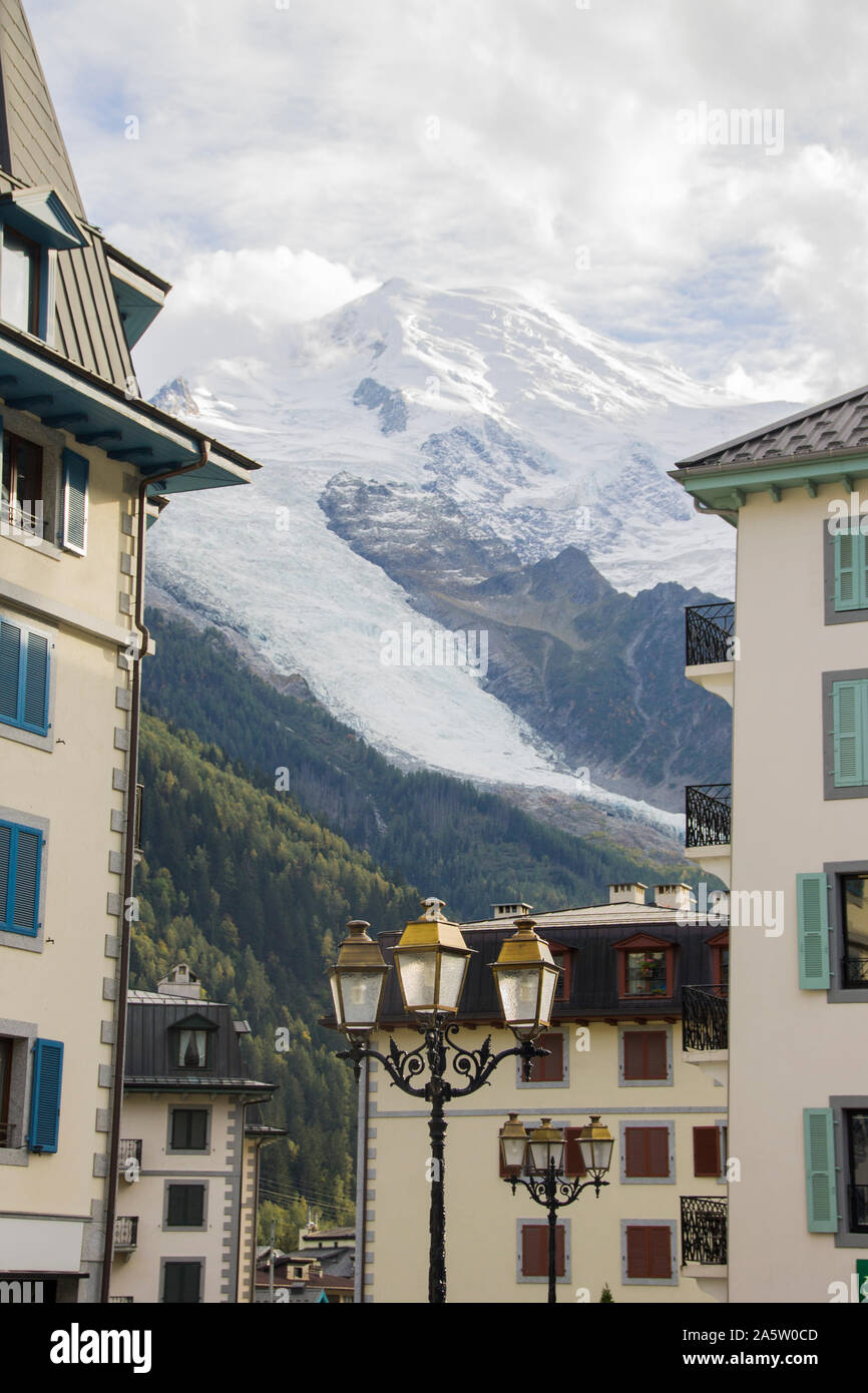 Autumn in Chamonix Mont Blanc, a ski resort at the foot of Mont Blanc ...