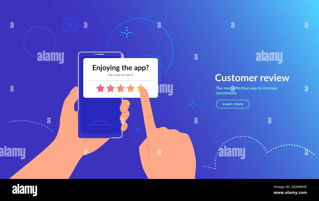 Rate our mobile app concept vector gradient illustration of human hand ...