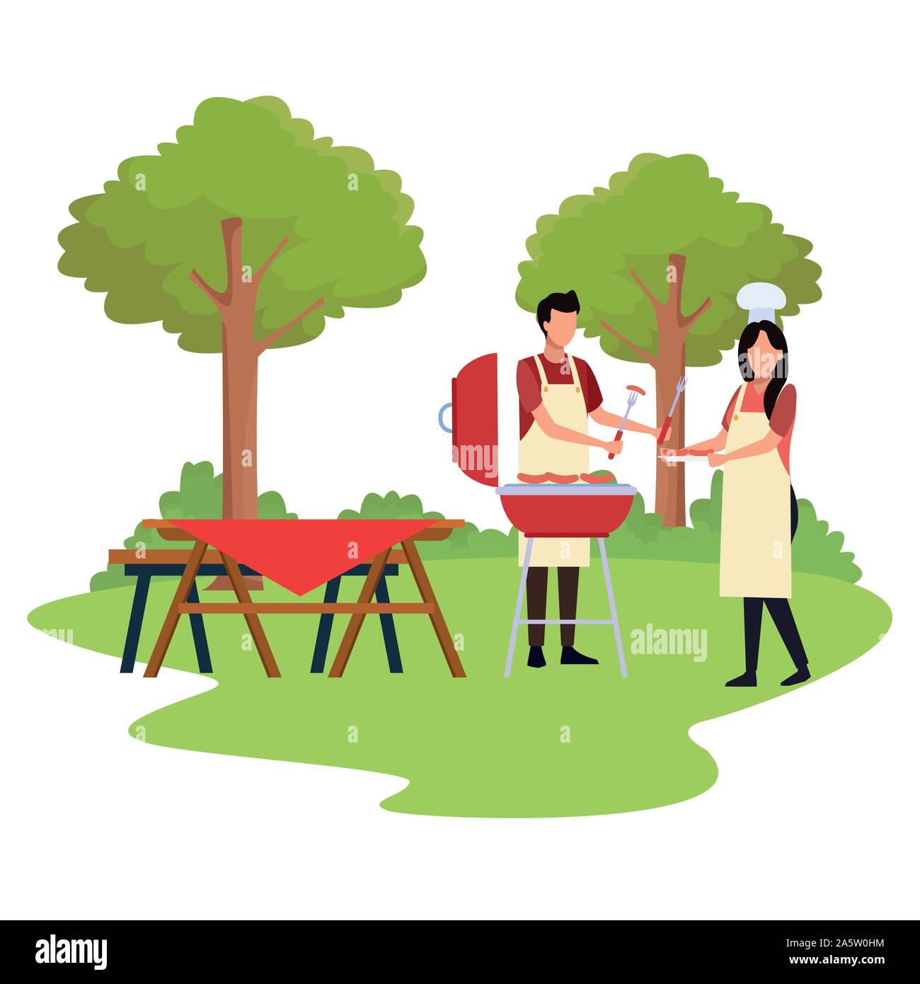avatar woman and man cooking in a bbq grill Stock Vector Image & Art ...