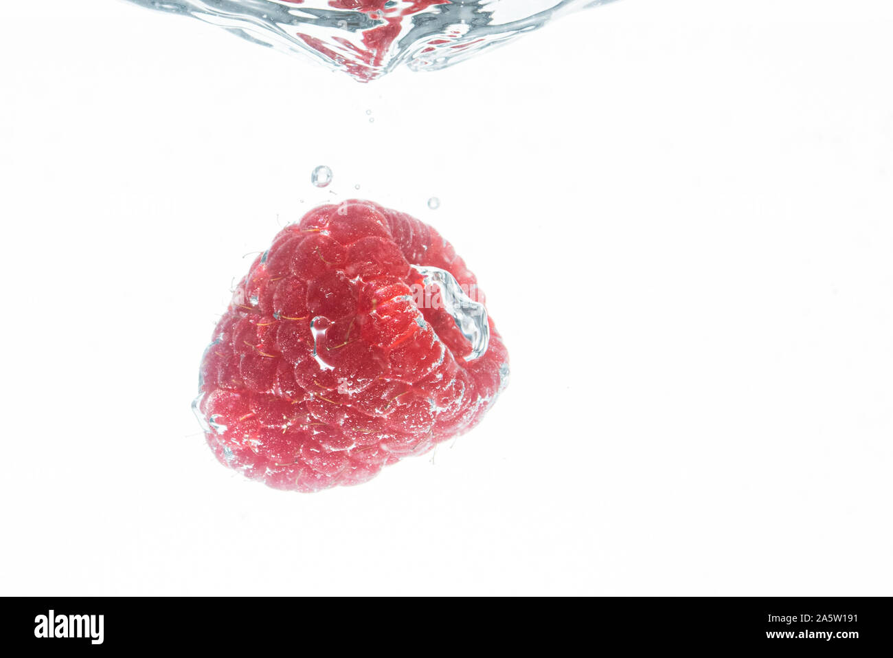 Fresh raspberry falling in water isolated on white background . Healthy ...