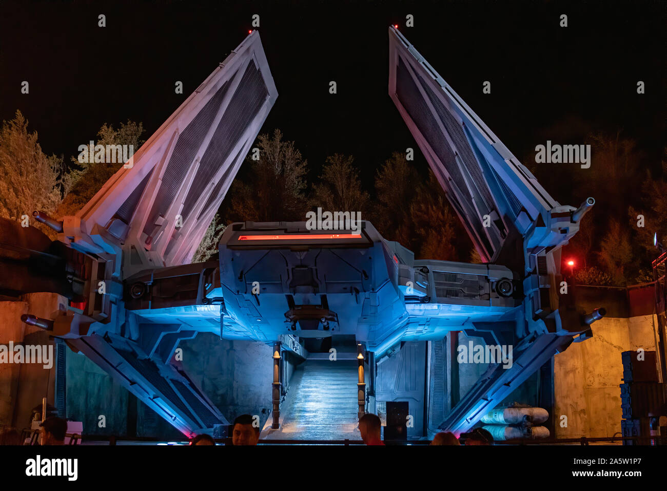 Echelon Tie Fighter spacecraft at Star Wars Galaxy's Edge Stock Photo ...